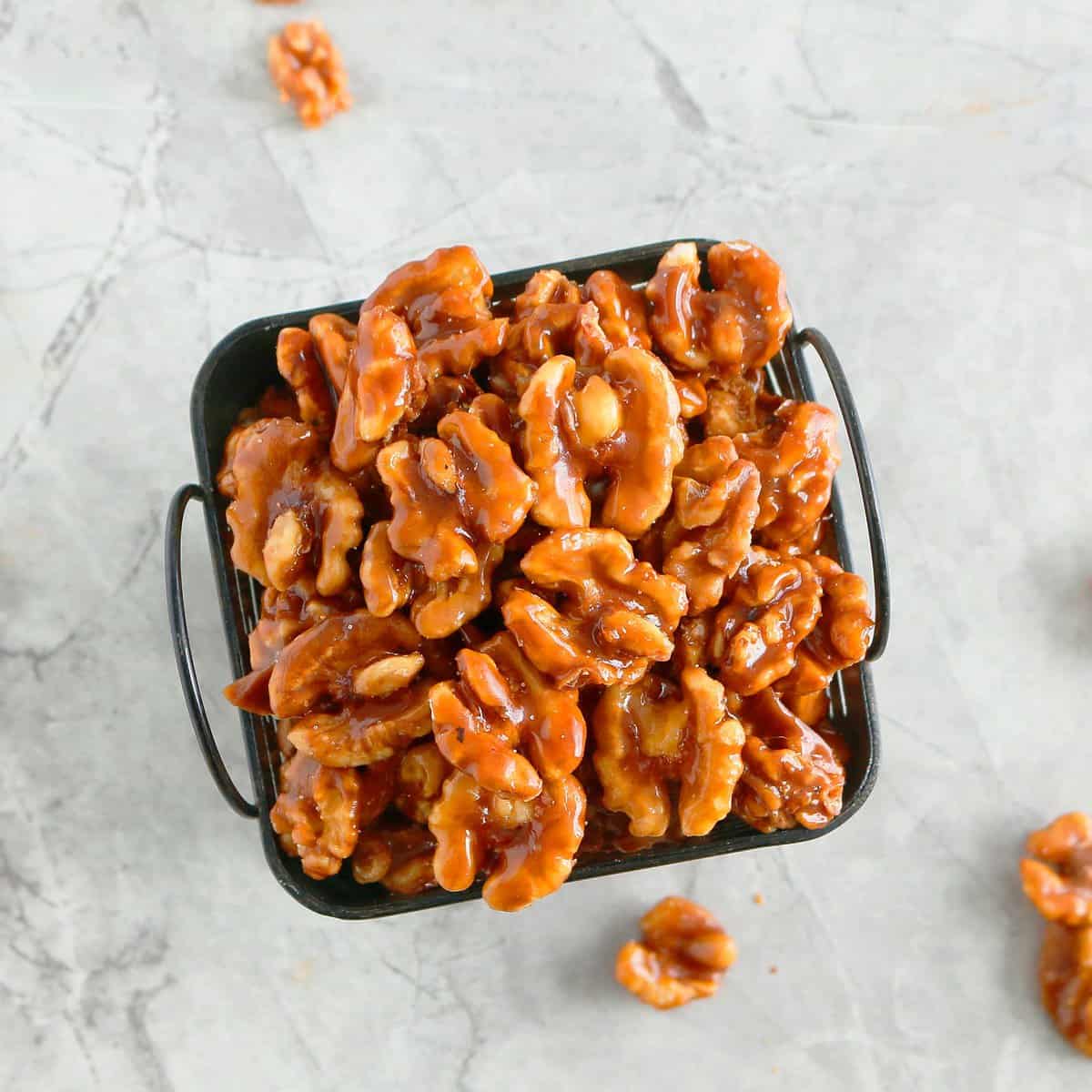 5 minute Caramel Walnuts (Super easy and Addictive)