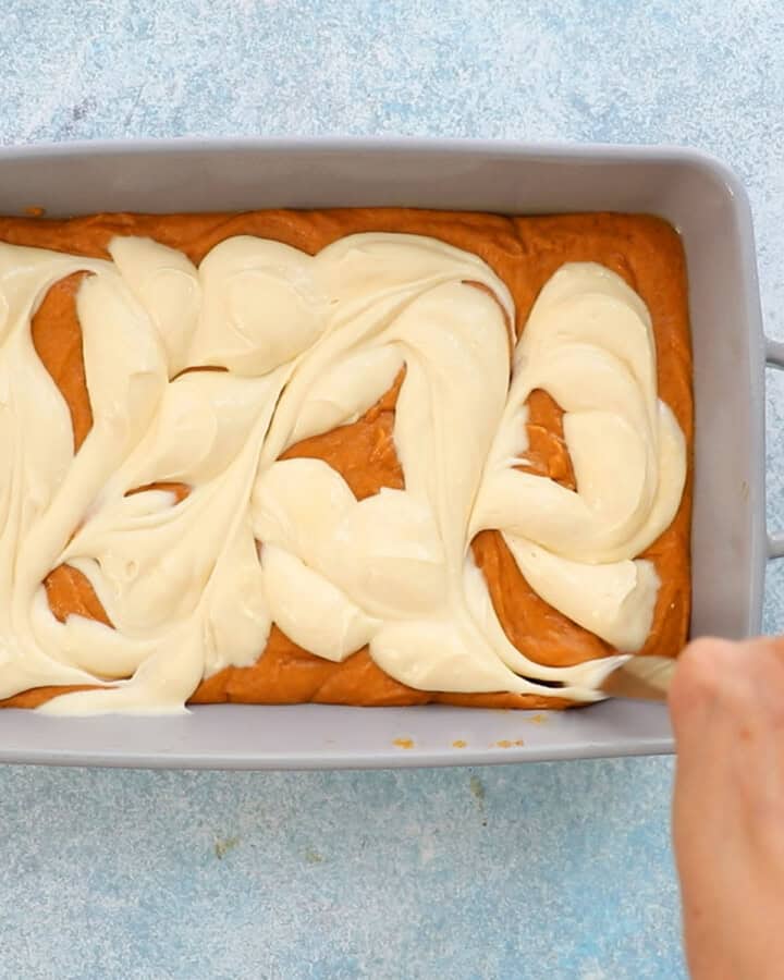 Pumpkin Cake with Cream Cheese Swirl | Kitchen At Hoskins